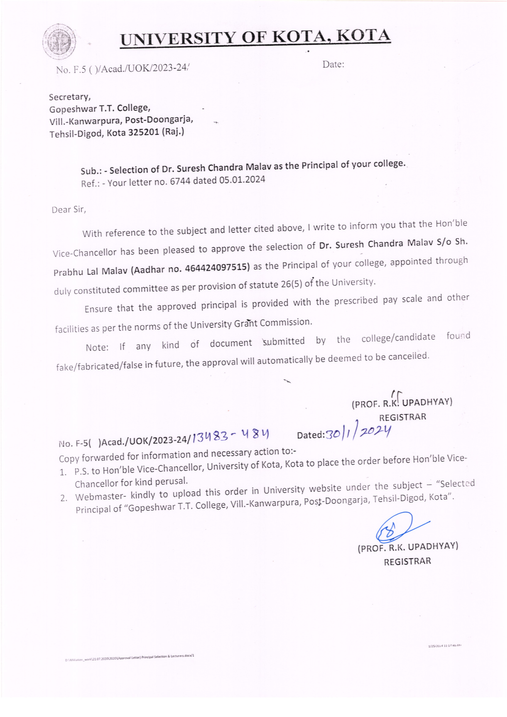 General-Notifications:: University of Kota, Kota